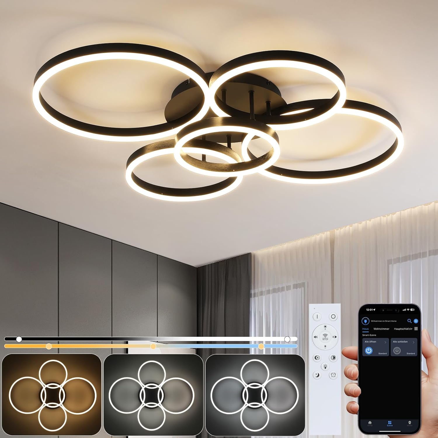 ZMH Lampa sufitowa LED do salonu: ściemnialna lampa do salonu 78 W z ...