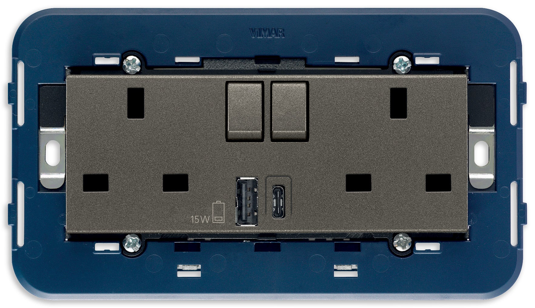 VIMAR - 19224.AC.M 2 prises 2P+T13ABS+rouge interne+USB A+C Métal ...