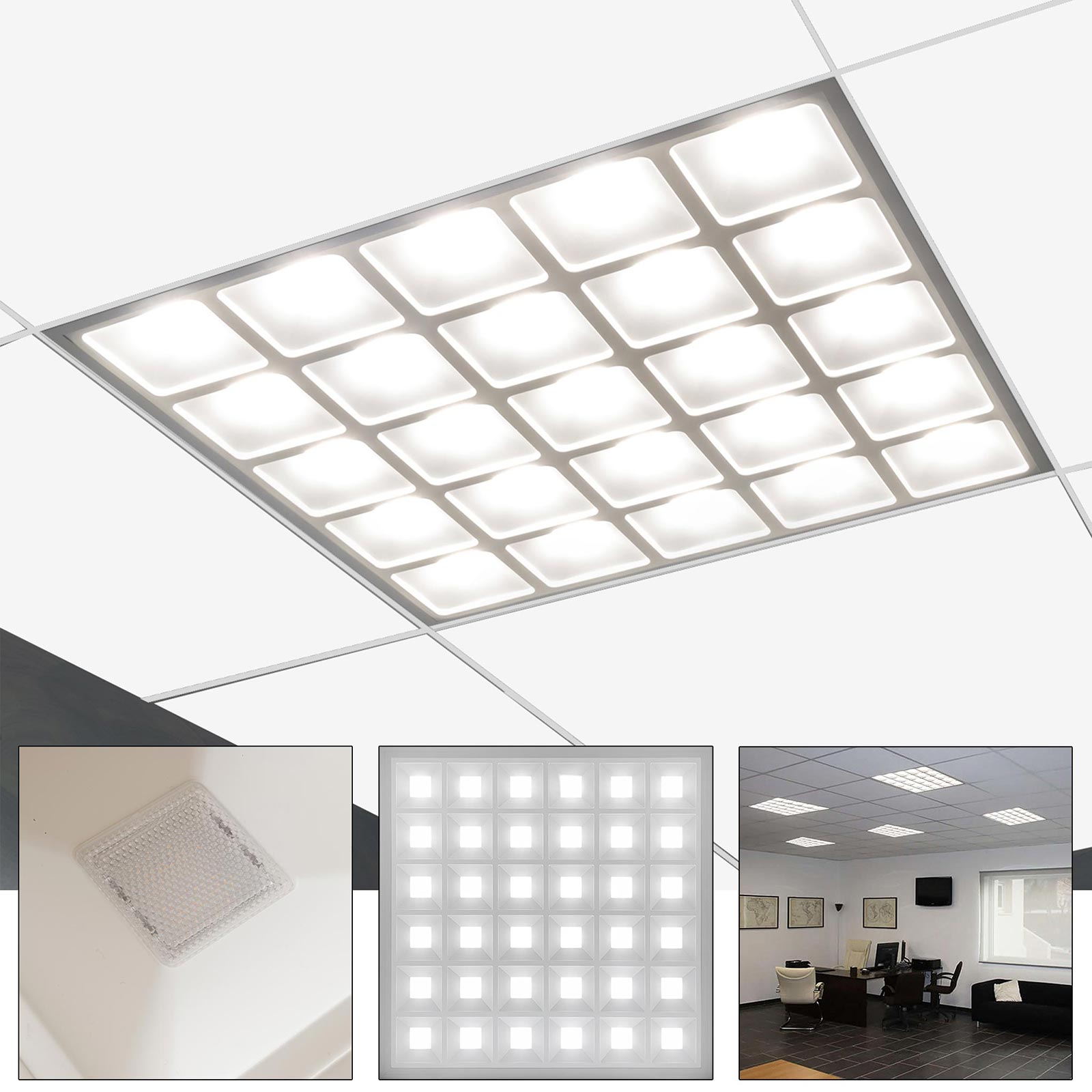Panel LED empotrable cuadrado 40W potencia 440W 60x60cm aluminio color ...
