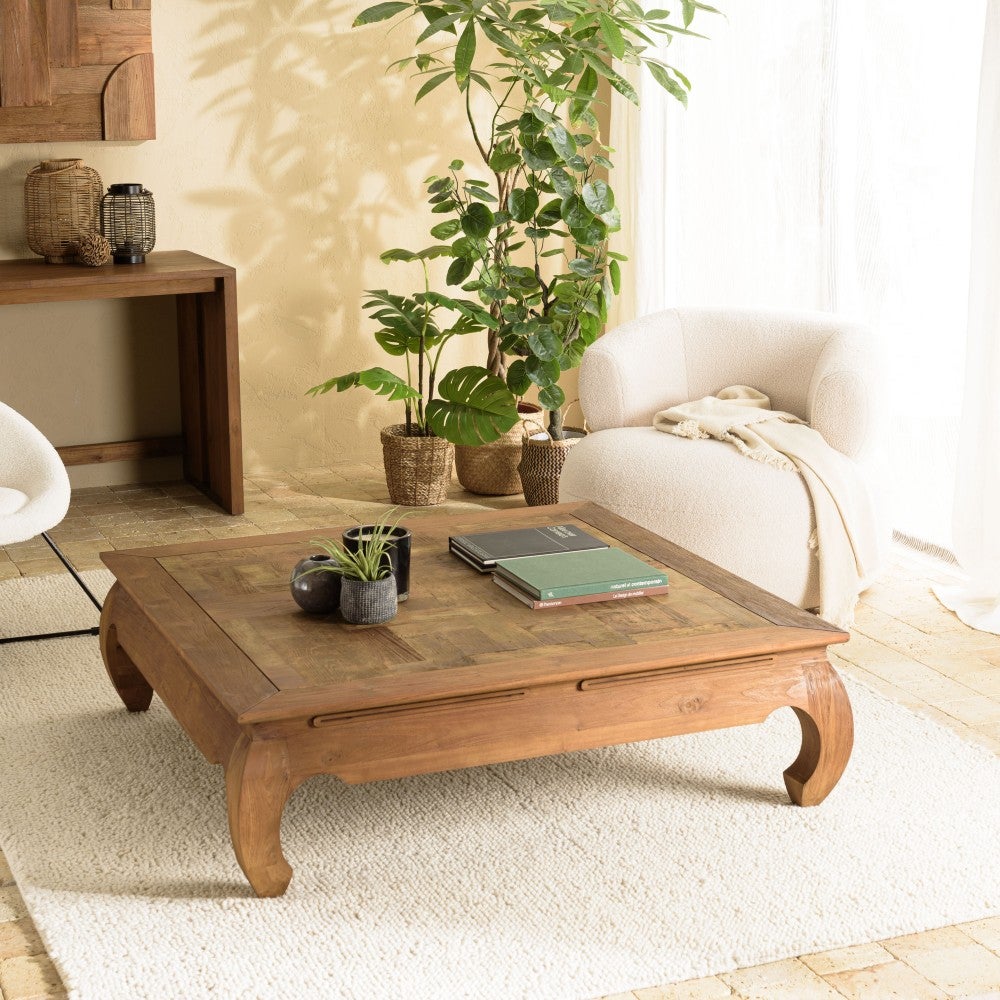 SIXTINE - Table opium 120x120cm bois de teck recyclé plateau mosaïque ...