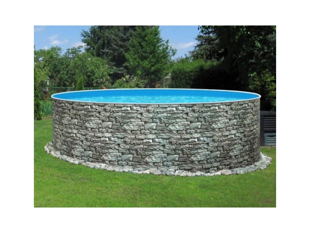 Piscina Azuro redonda elevada 4x1.2m efecto PIEDRA con liner, Filtro ...