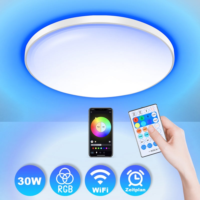 Lámpara de techo LED RGB 30W App Mando a distancia Lámpara de techo con ...