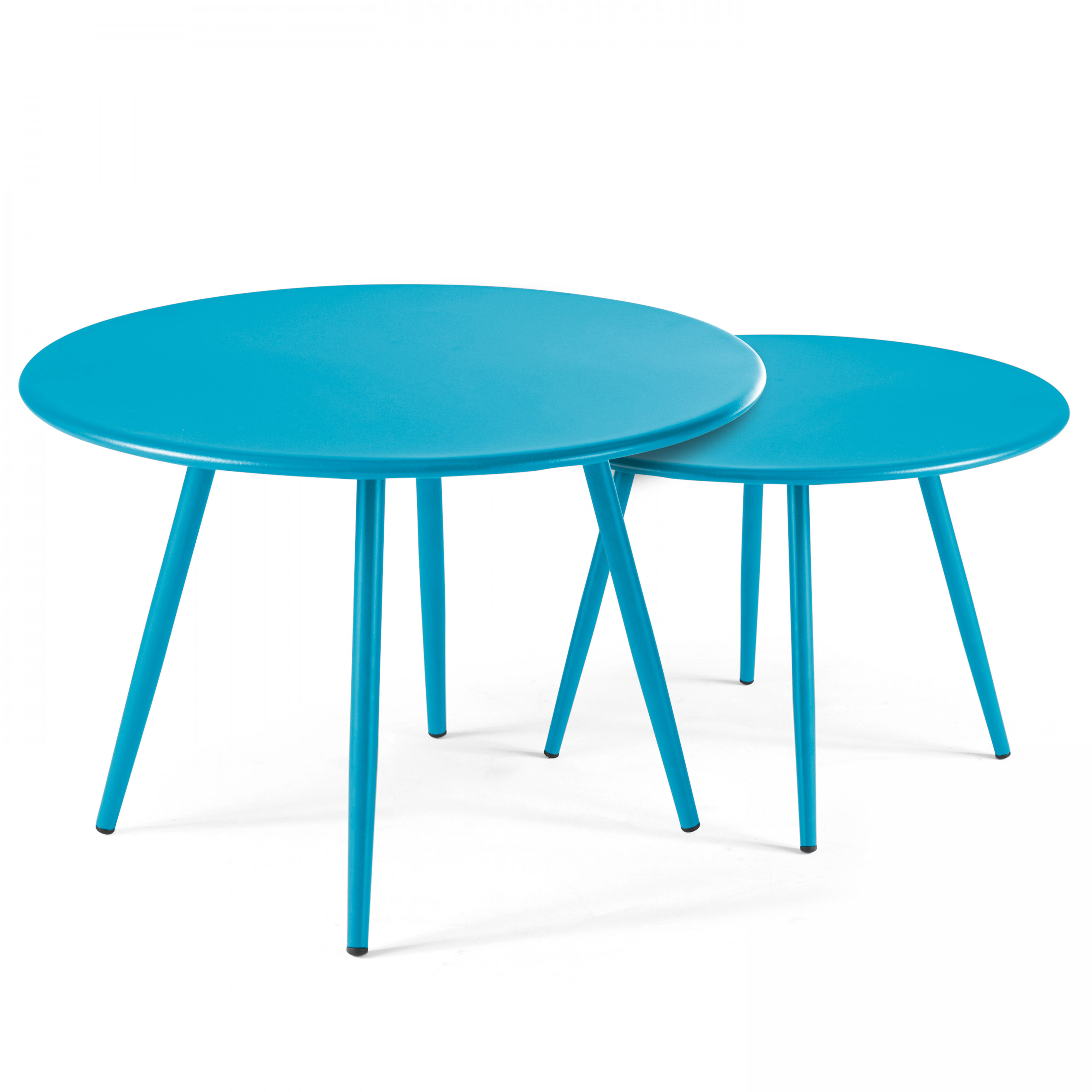 Lot de 2 tables basses ronde en acier bleu , Palavas - Oviala | Leroy ...