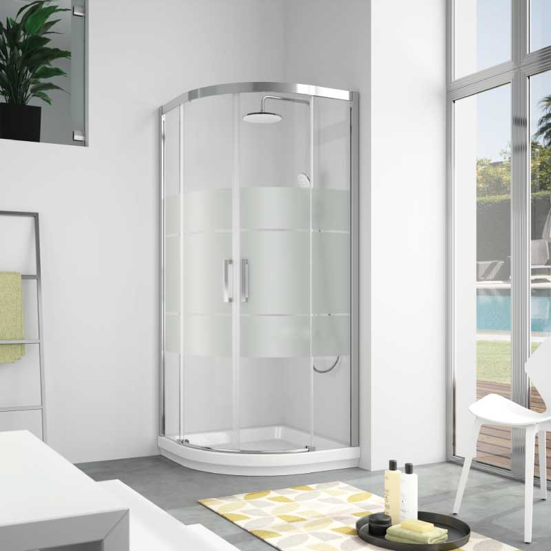 Paroi de douche semi-circulaire 2 verres fixes + 2 portes coulissantes ...