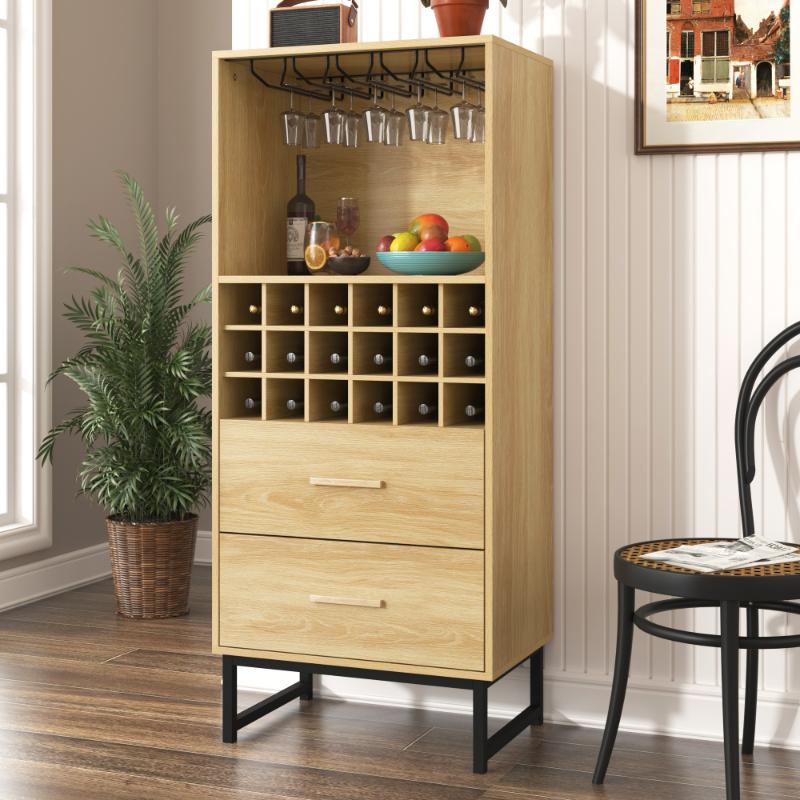 Buffet de rangement élégant pour vin – 18 cases, 2 tiroirs, porte ...