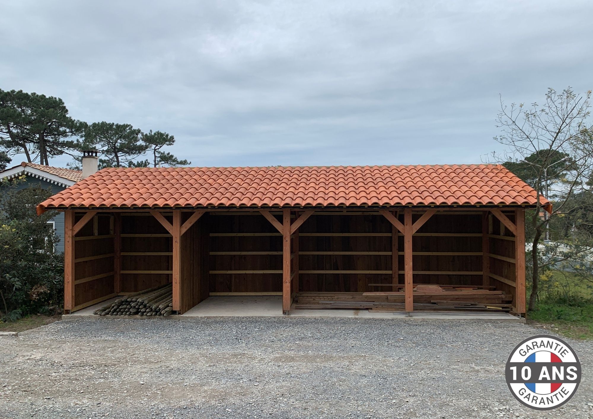 Carport Bois Douglas Français 63 m² – 1 pente – 10 poteaux – Abri ...