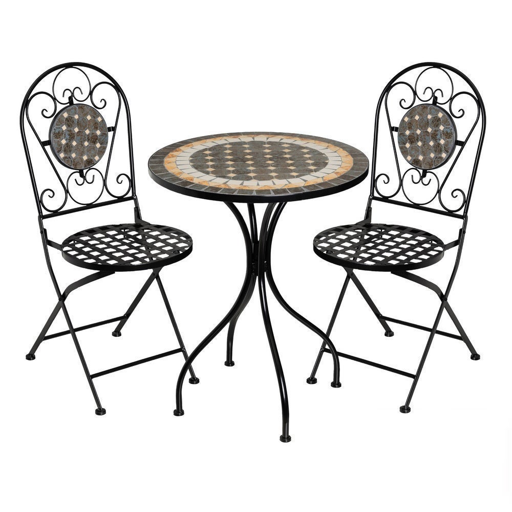 Ensemble table et 2 chaises en métal noir et marron adapté pour | Leroy ...