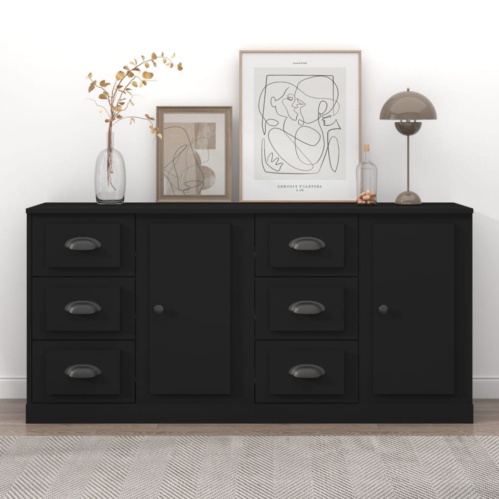 Buffets 2 pcs noir bois d'ingénierie | Leroy Merlin