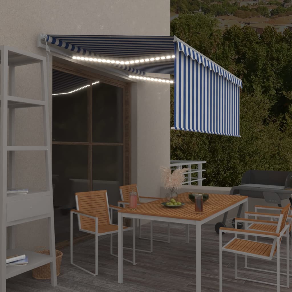 Toldo automático con sensor de viento LED azul/blanco vidaXL | Leroy Merlin