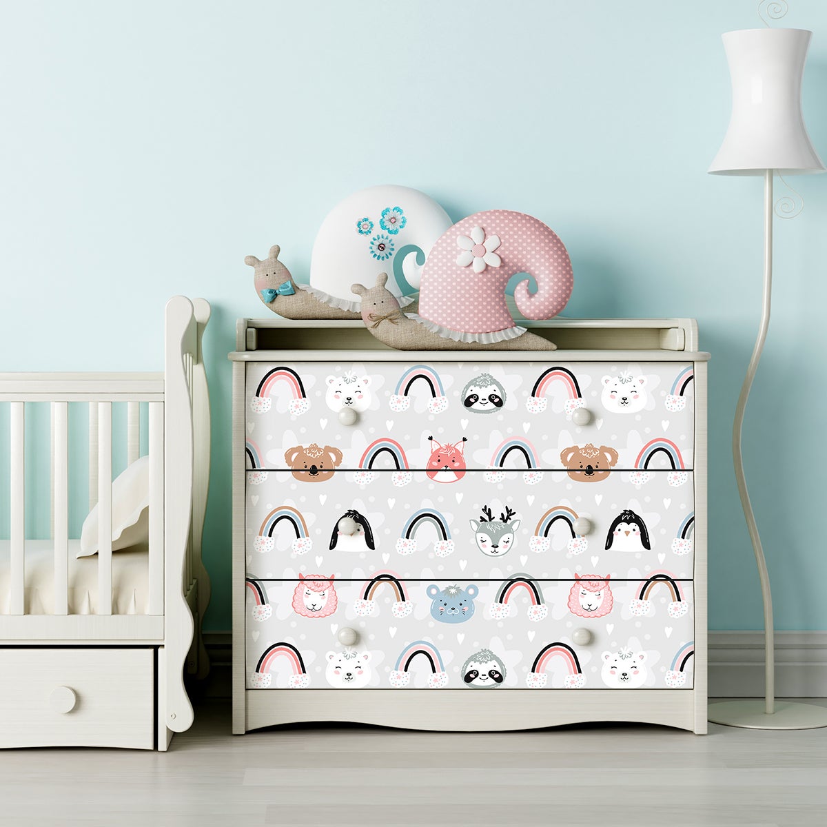 Vinilo decorativo para muebles con animales felices y arcoiris ...