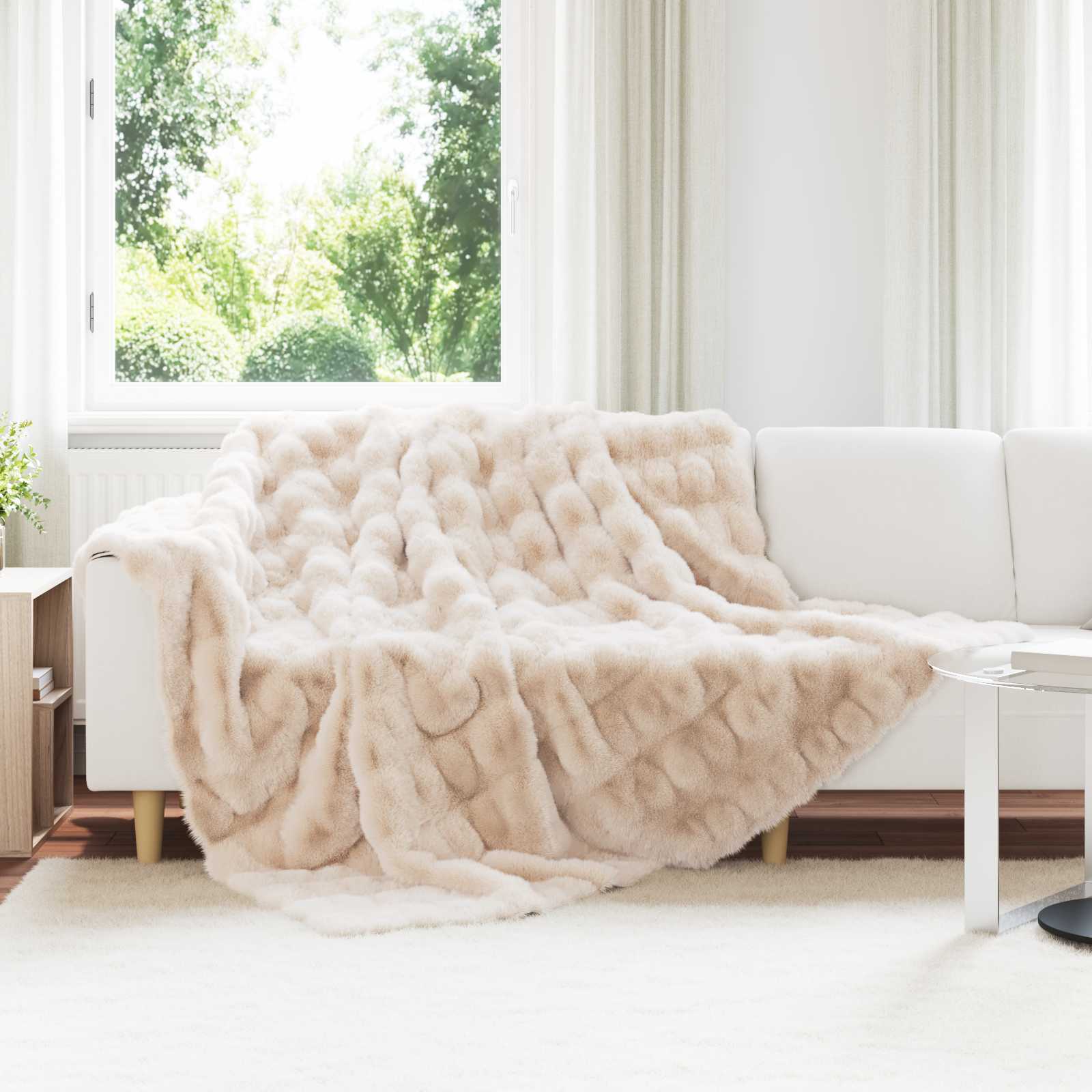 Couverture en Fourrure de Lapin Synthétique Beige 240 x 270 cm | Leroy ...