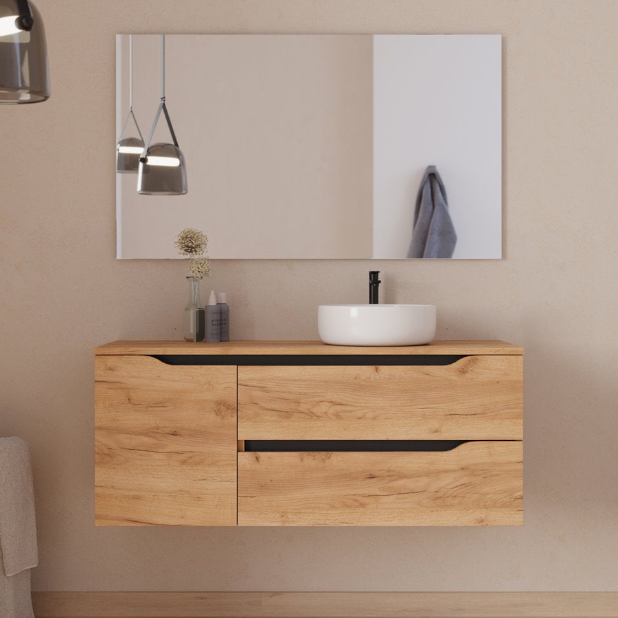 Meuble de salle de bain 120cm avec plateau, vasque à poser déportée à ...