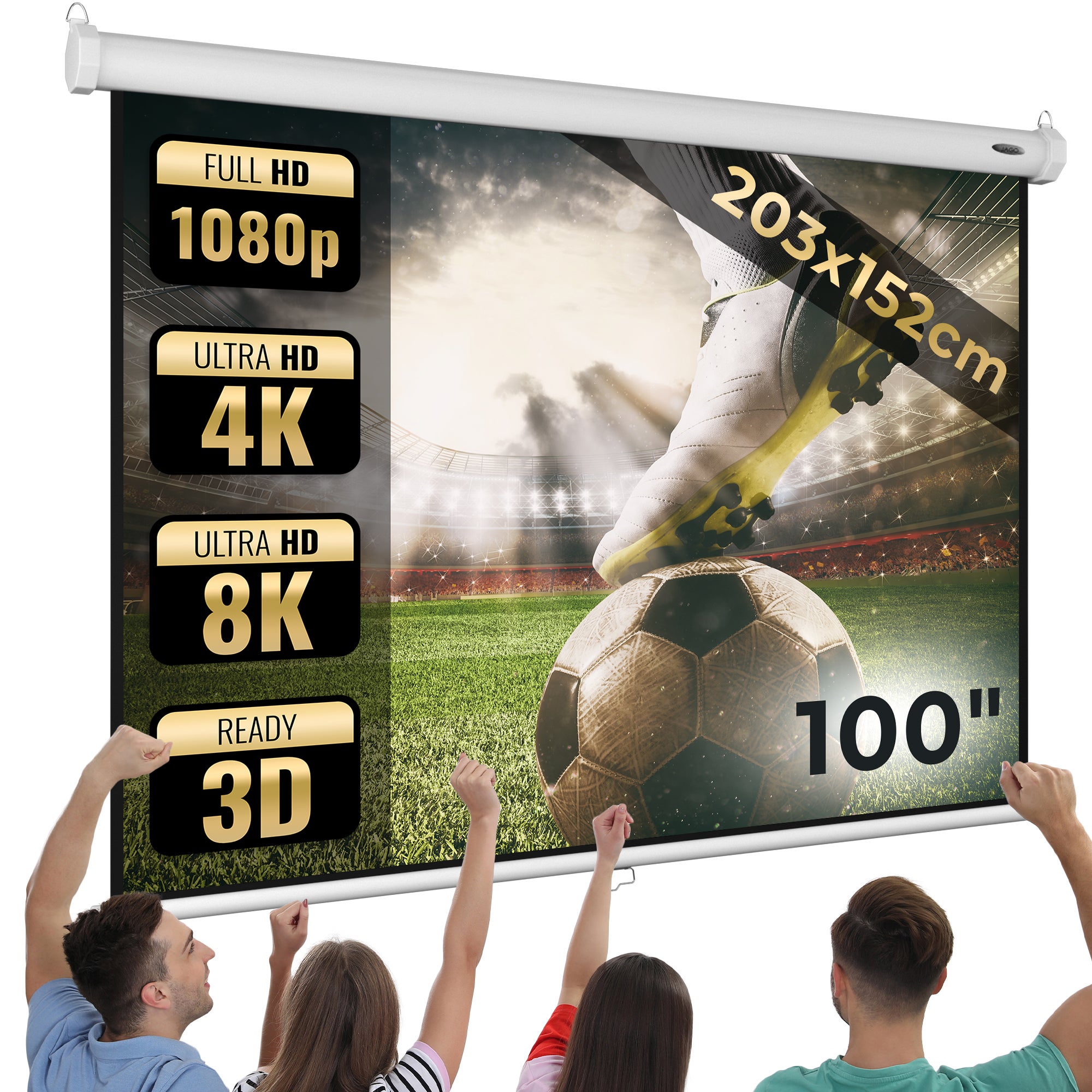 Jago® Ecran Projection - 203x152cm, 1:1/4:3/16:9, HD 4K 3D, 100 ...