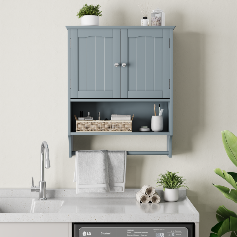 Armoire murale de salle de bain avec porte-serviettes, 2 portes et ...