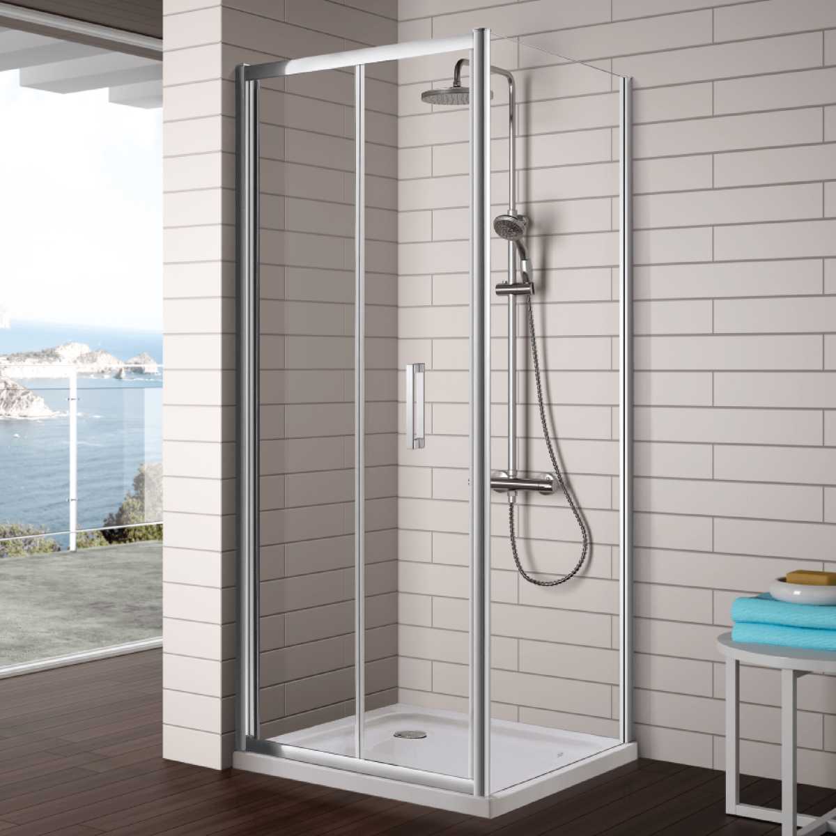 Porte de douche pliante S300 - 90 cm avec paroi latérale 67 à 69 cm ...