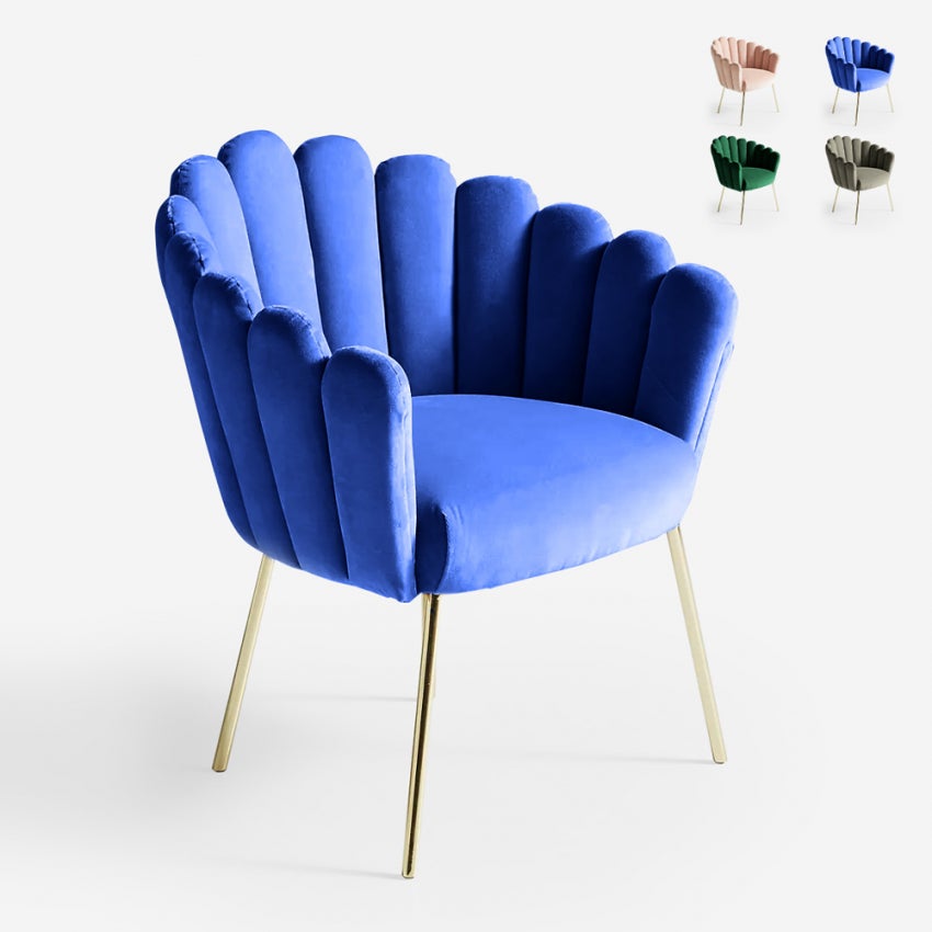 Sillón concha butaca diseño moderno terciopelo patas doradas Calicis ...