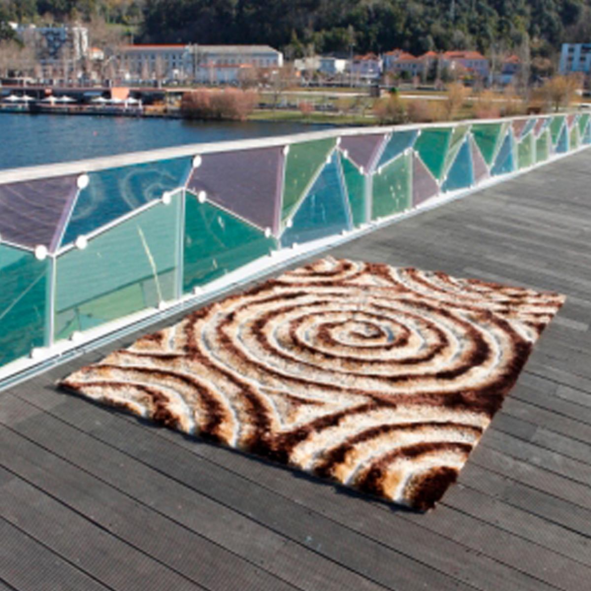 Tapis shaggy 200x300 rectangle fait main marron motif rond SPIRAL ...