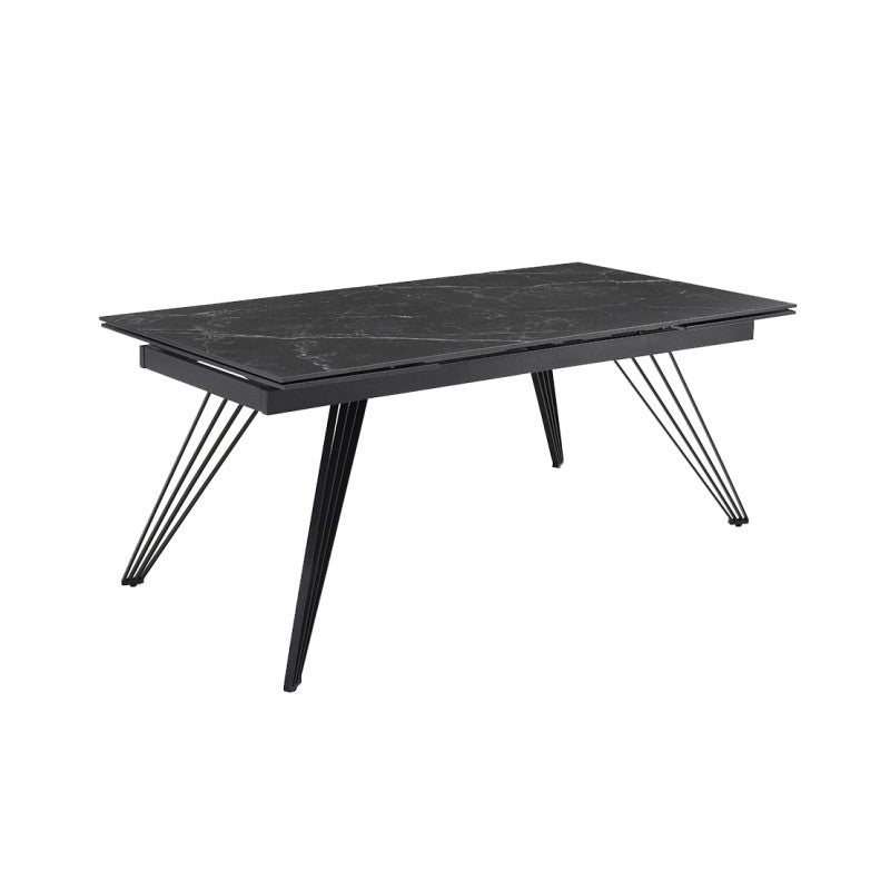 Table extensible 180/260 cm céramique noir marbré pieds filaires ...