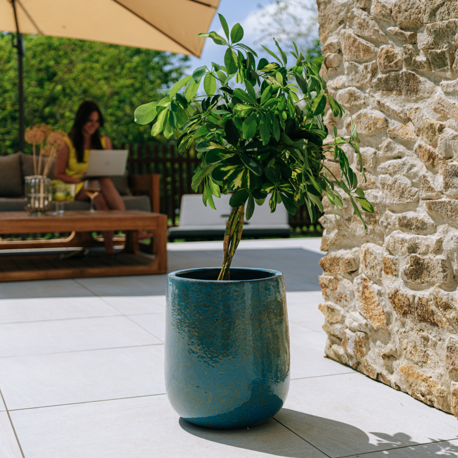 Pot grande taille d'extérieur DIANE 30x35cm bleu fer, fait main en ...