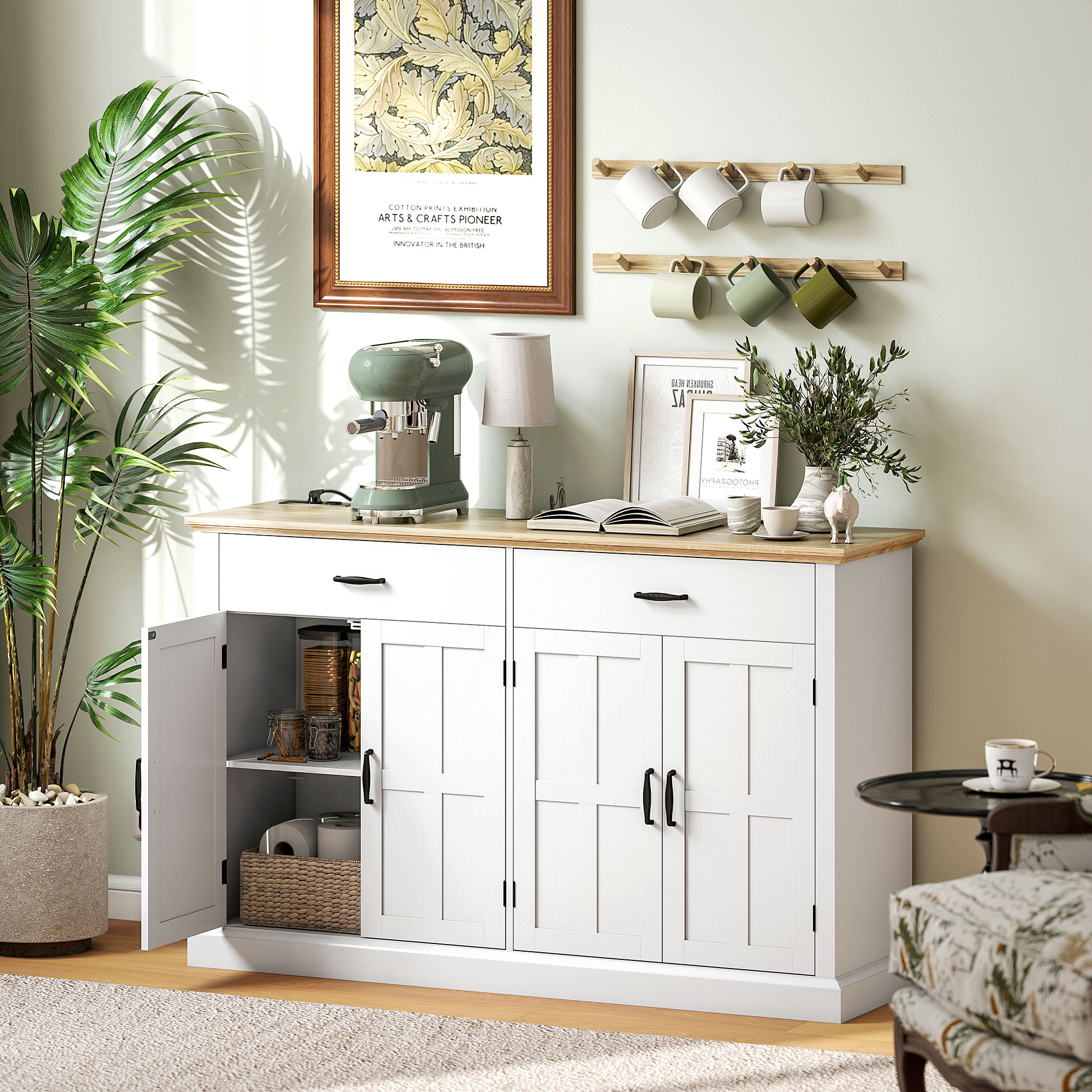 Rangement Buffet avec port USB et multiprise meuble TV avec 2 placards ...