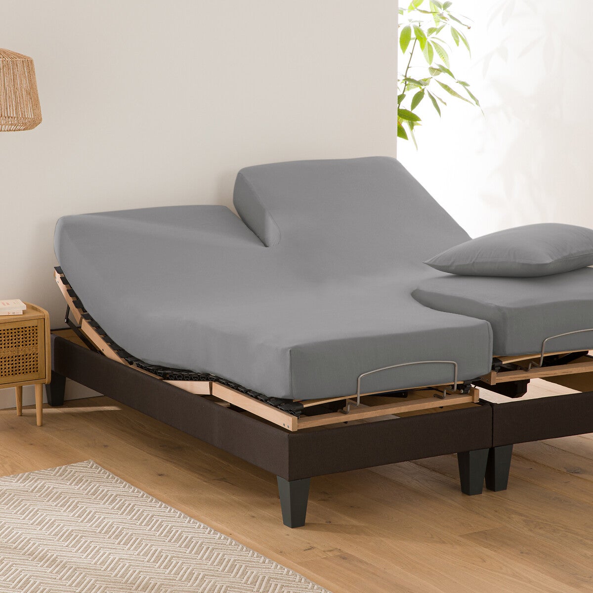 Drap housse uni en coton, lit articulé, Scenario - Gris anthracite ...