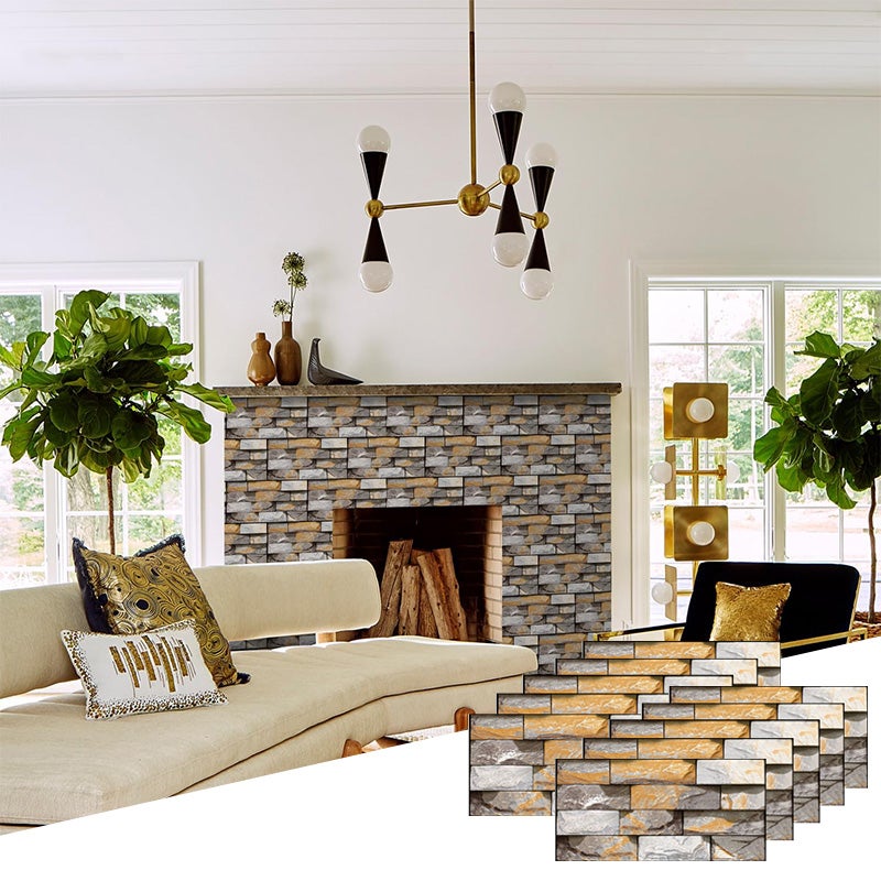 Autocollant Murale 3D Imitation Briquet Jaune - Lot de 6 Revêtements ...