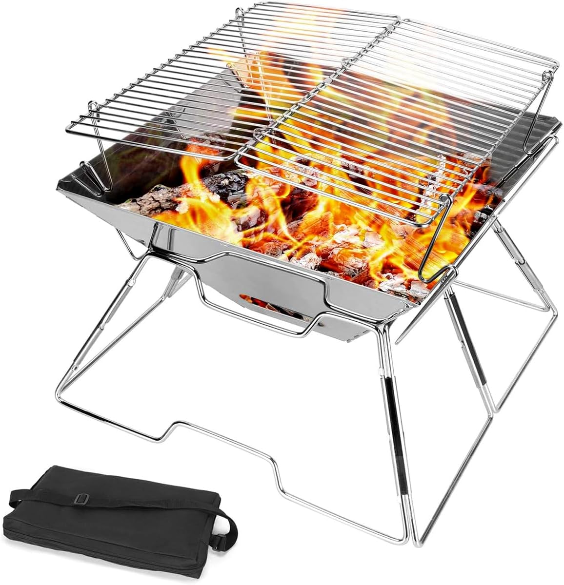 Fogata plegable de acero inoxidable para acampar - Parrilla portátil ...