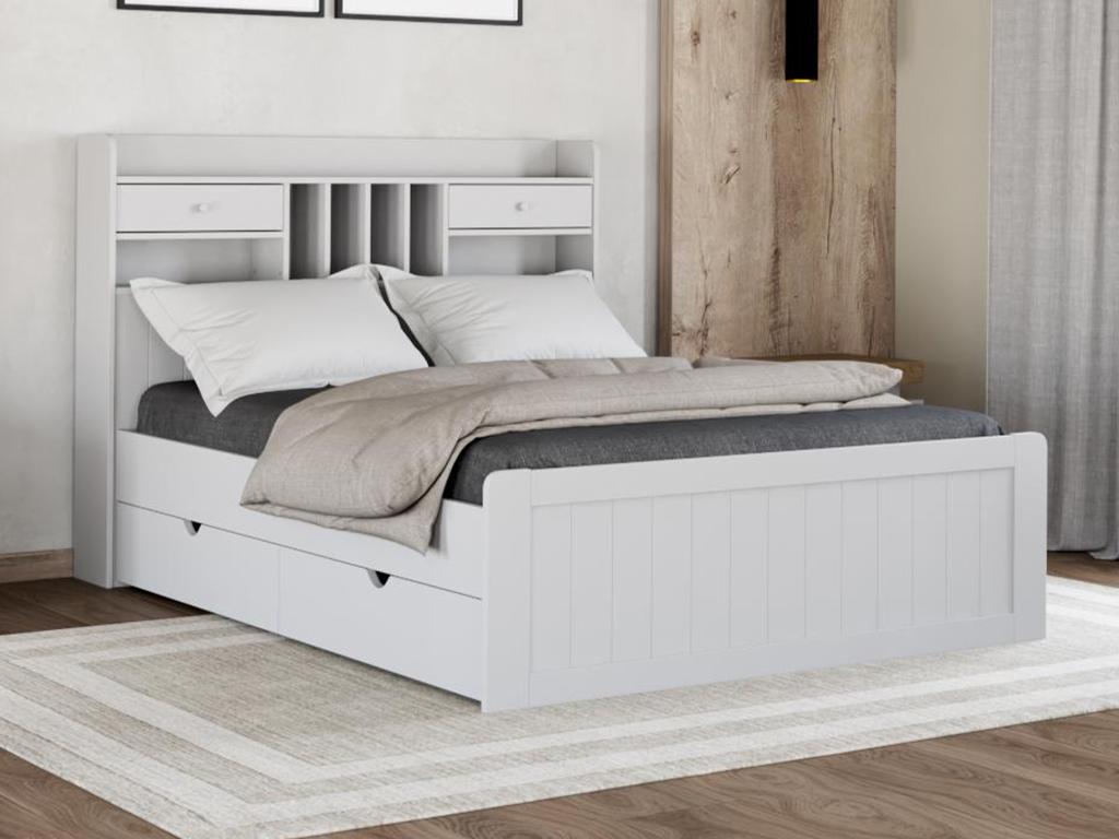 Lit avec rangements 140 x 190 cm - Blanc - MEDERICK | Leroy Merlin