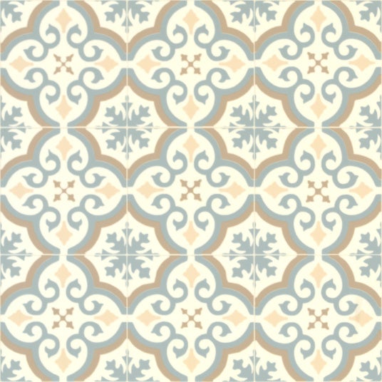 Sol Vinyle Inspiration - Effet carreaux de ciment arabesques - Bleu et ...