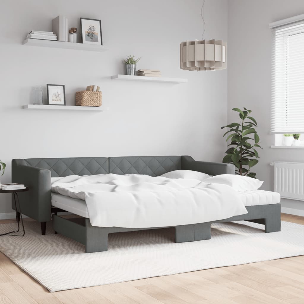 Lit simple | Lit adulte | Lit de jour avec gigogne et matelas gris ...