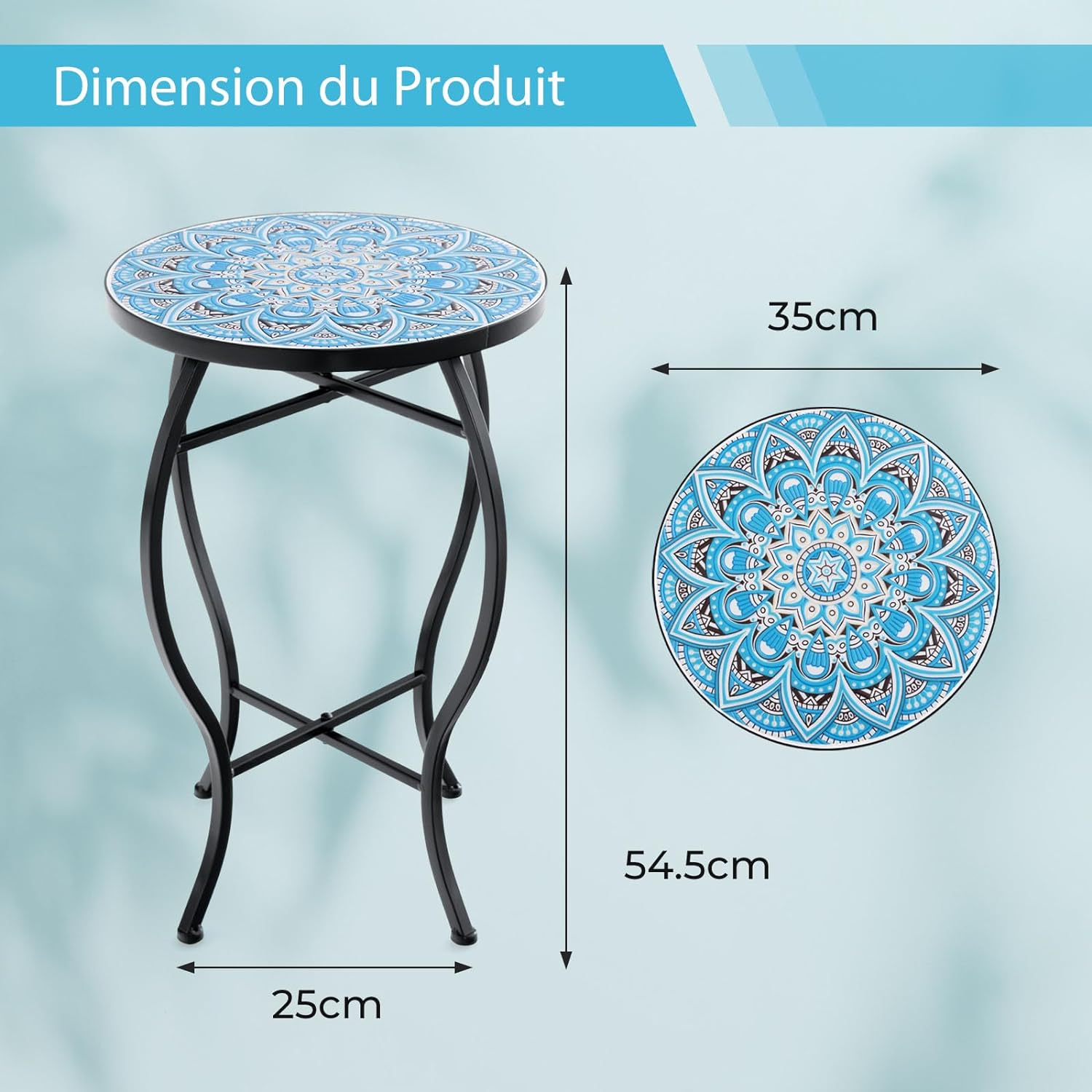 Table Support pour Plantes en Mosaïque, avec Plateau en Carreaux, Cadre ...