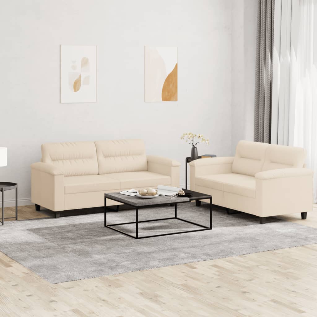 Ensemble de canapés 2 pcs，Sofa pour Salon avec coussins beige tissu ...