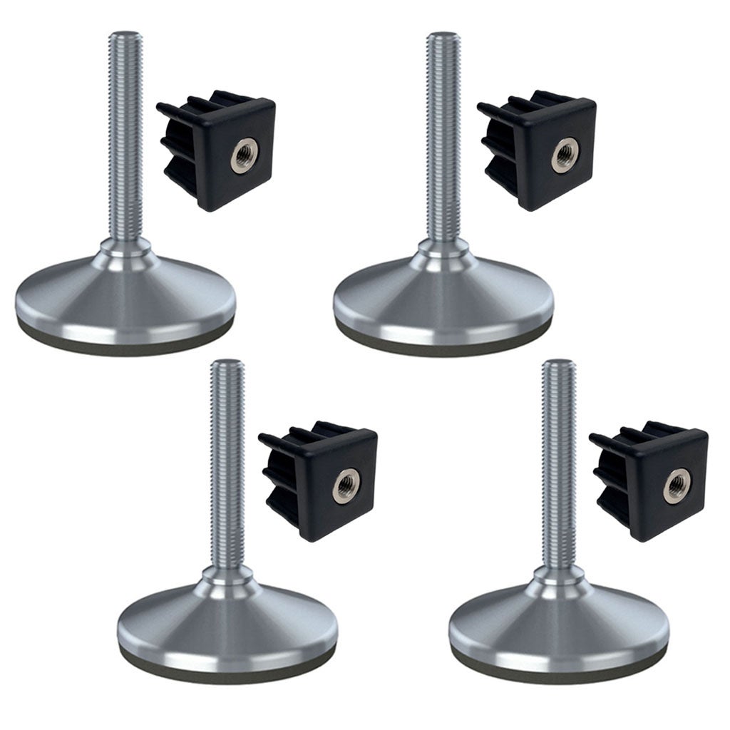 Pied en inox 16x100x105mm, base en caoutchouc + inserts 40x40x1.50mm ...