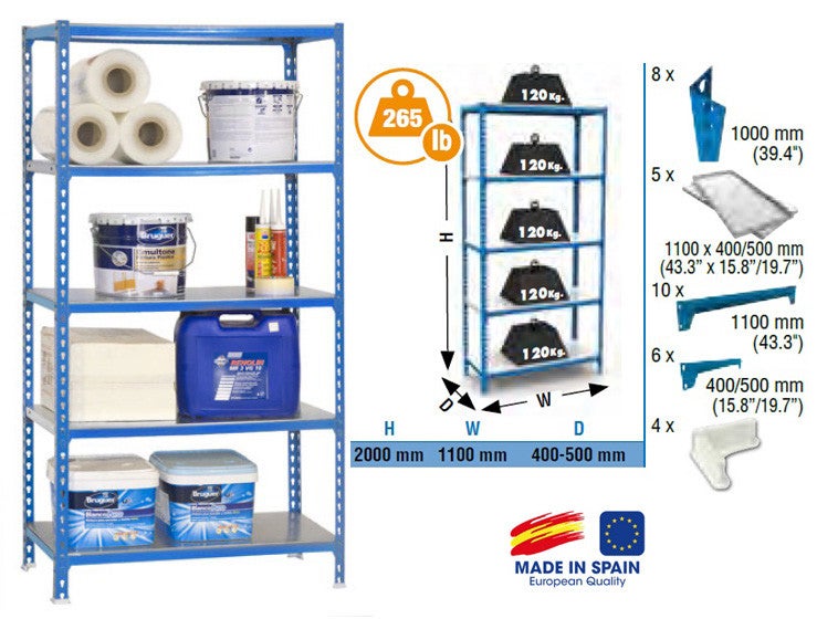 Simon Rack - Etagère de rangement 2000x1100x400mm Bleu galva Charge 120Kg - Simonclick SUPERPLUS ...