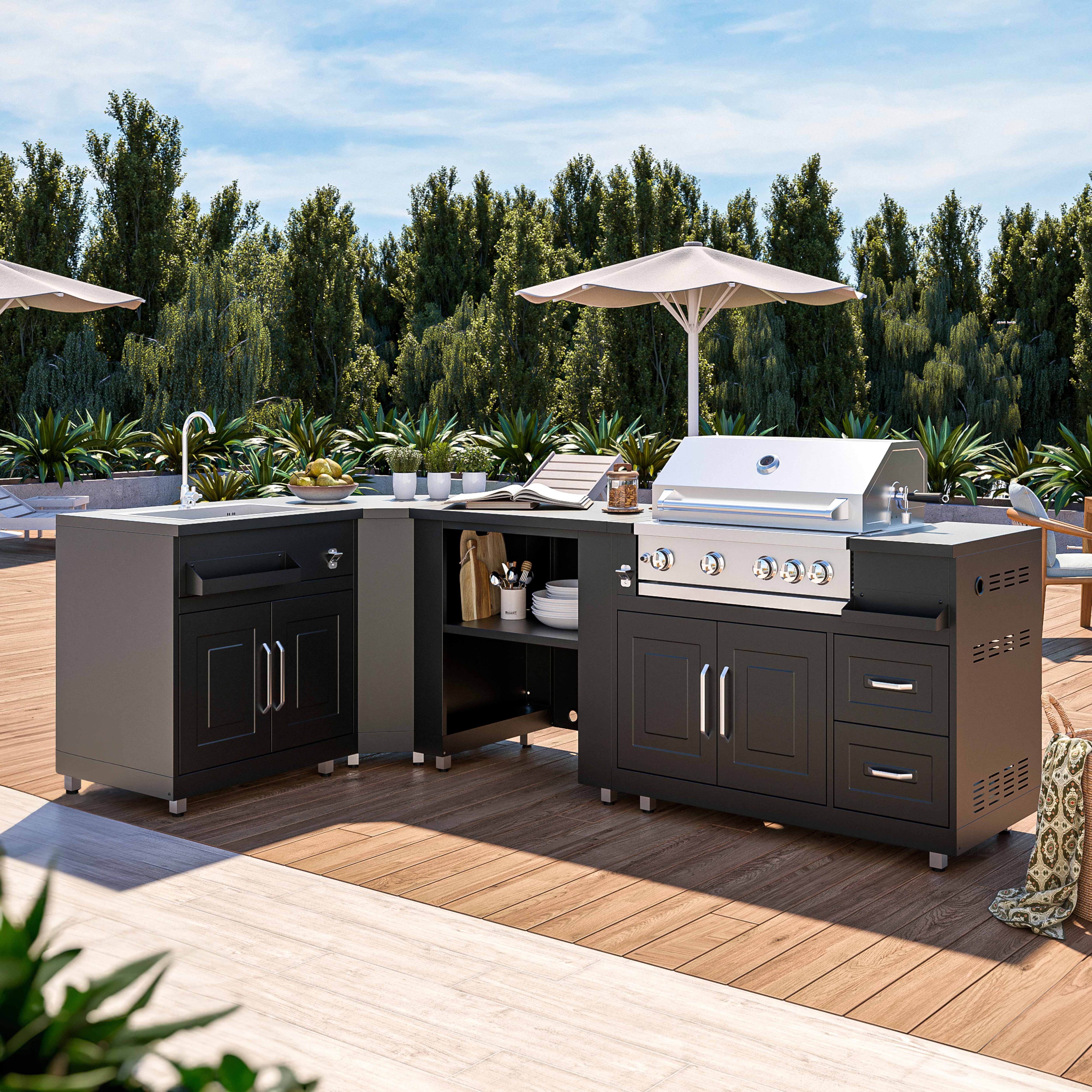Cucina angolare esterna con 4 unità, lavello e barbecue, Memphis ...