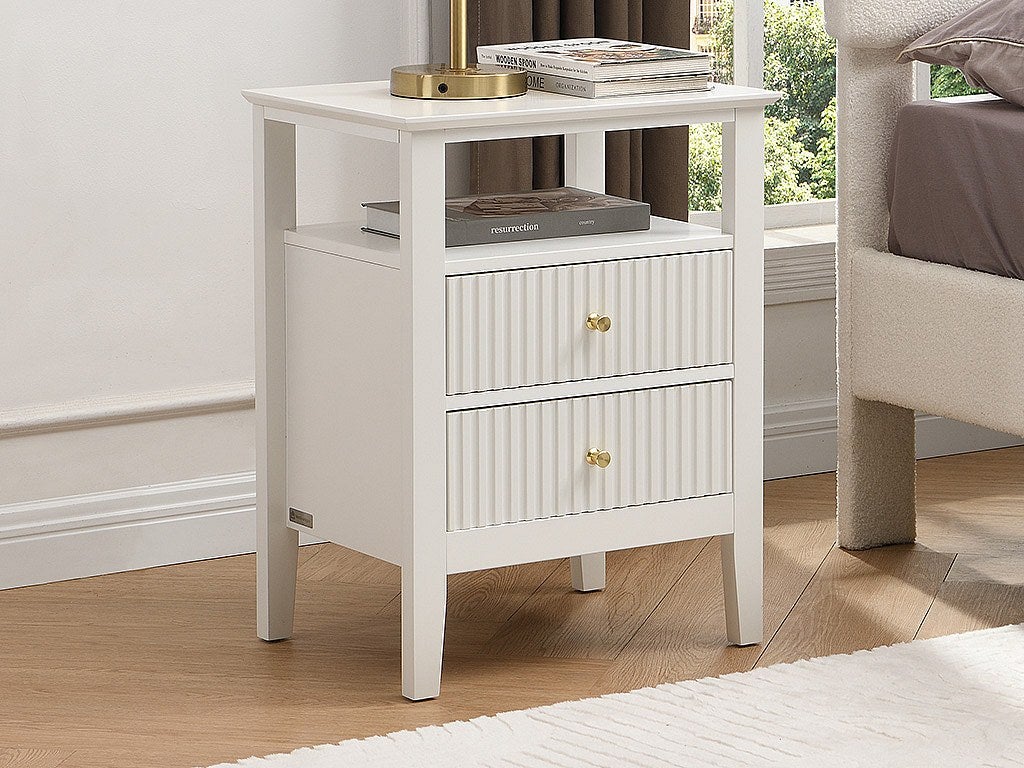 Mesita de noche con 2 cajones y 1 estante - MDF - Blanco - NIRIVA ...