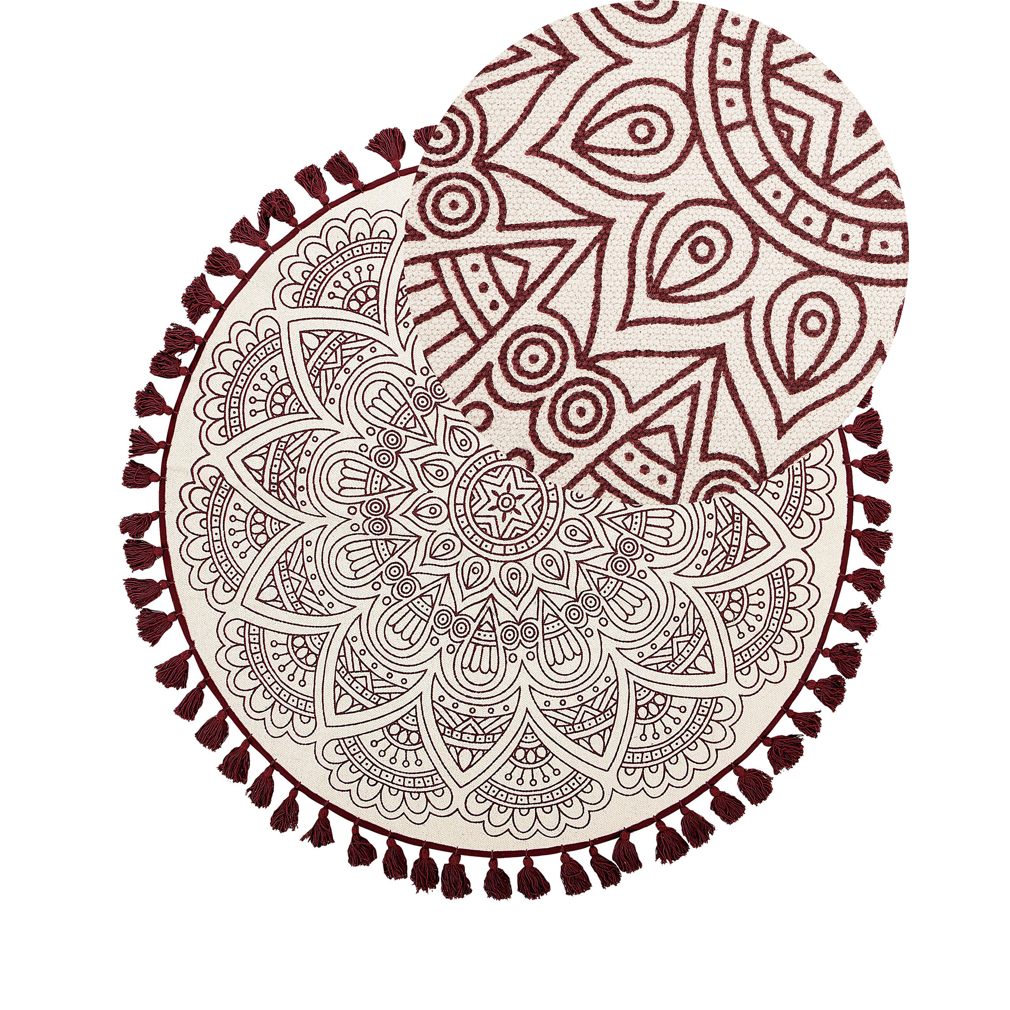 Tapis Rond Blanc et Rouge en Coton ø 120 cm Motif Mandala pour Chambre ...