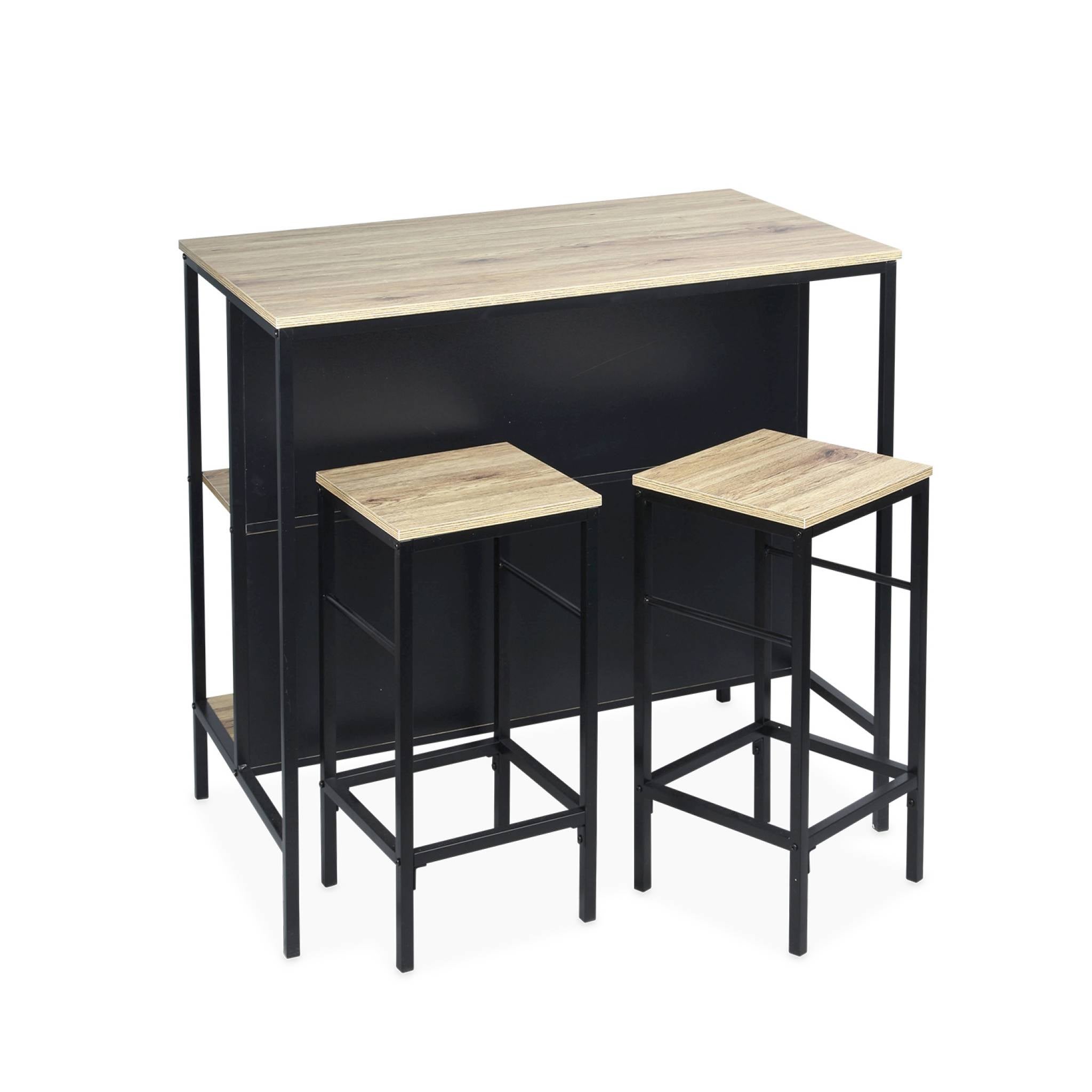 Table haute deux tabourets et deux étagères décor bois et métal. loft ...