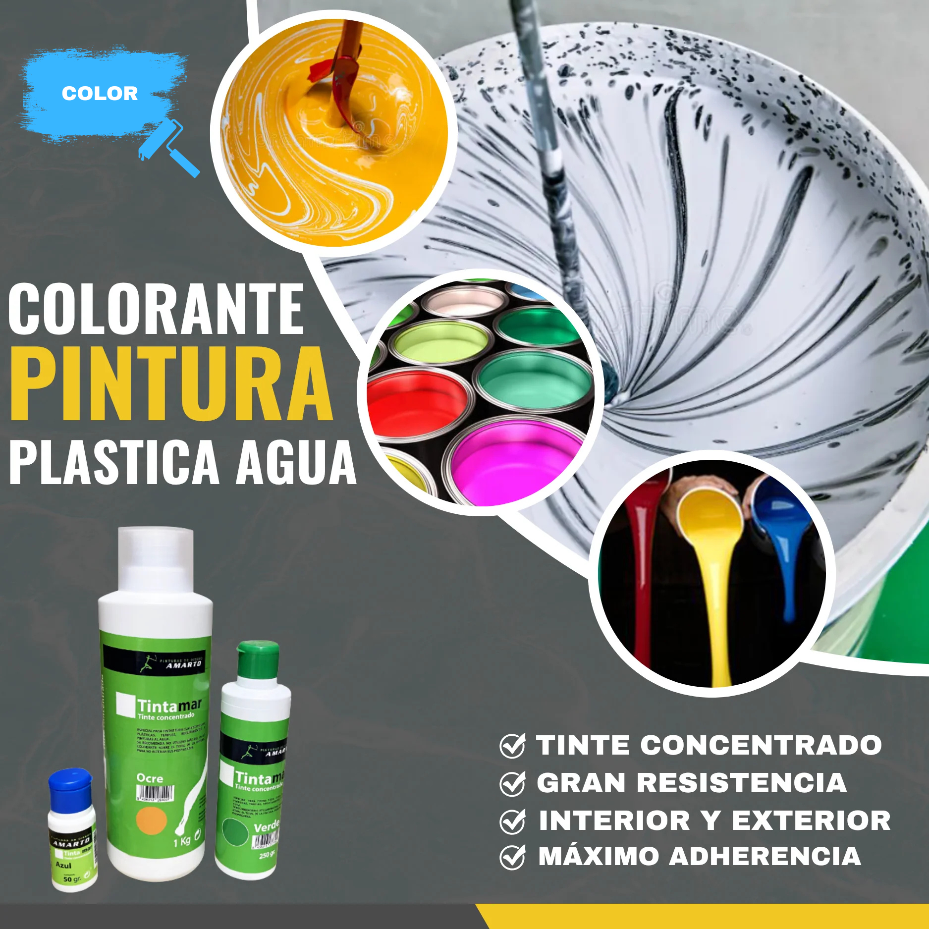 [250GR Azul] Colorante concentrado al agua TINTAMAR para pinturas ...