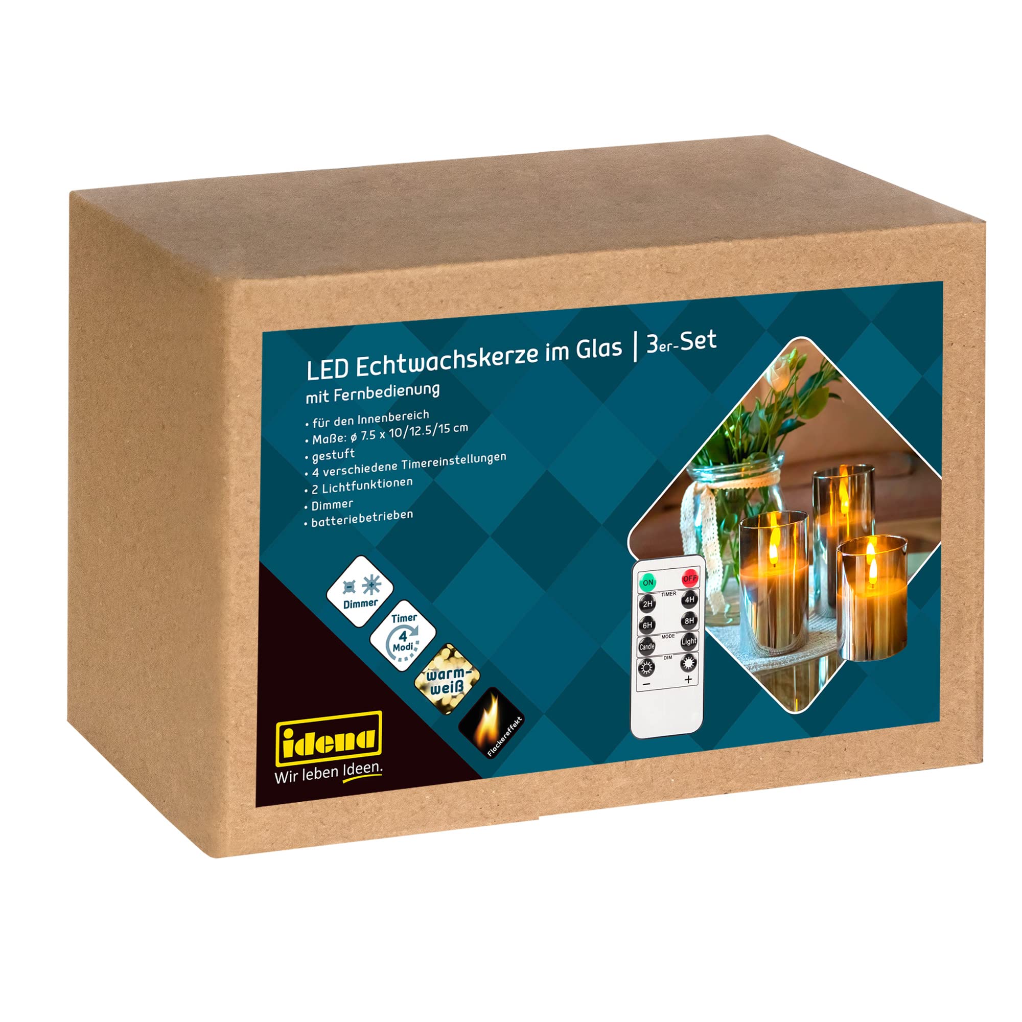 Idena 50062 - Candele a LED con funzione timer, batteria, dimmer, 2 ...