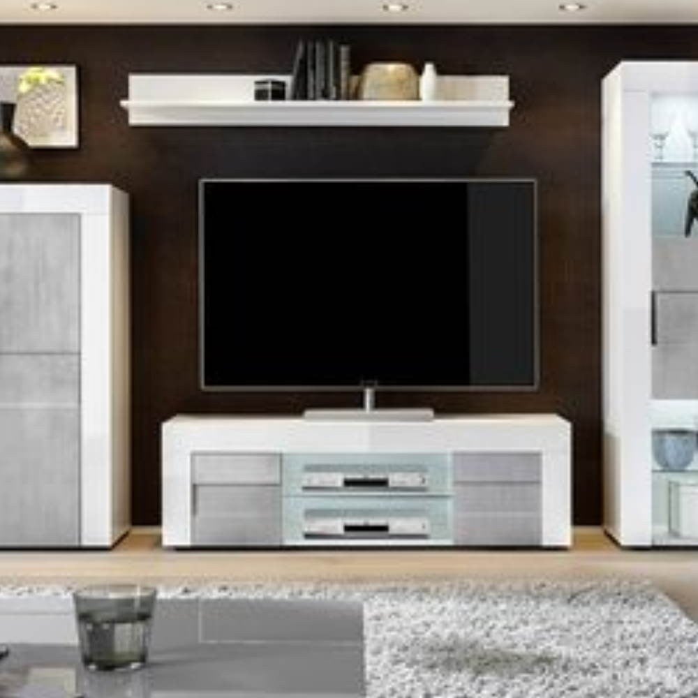 Meuble TV de salon gris blanc 2 portes Wireburn Petite Easy | Leroy Merlin