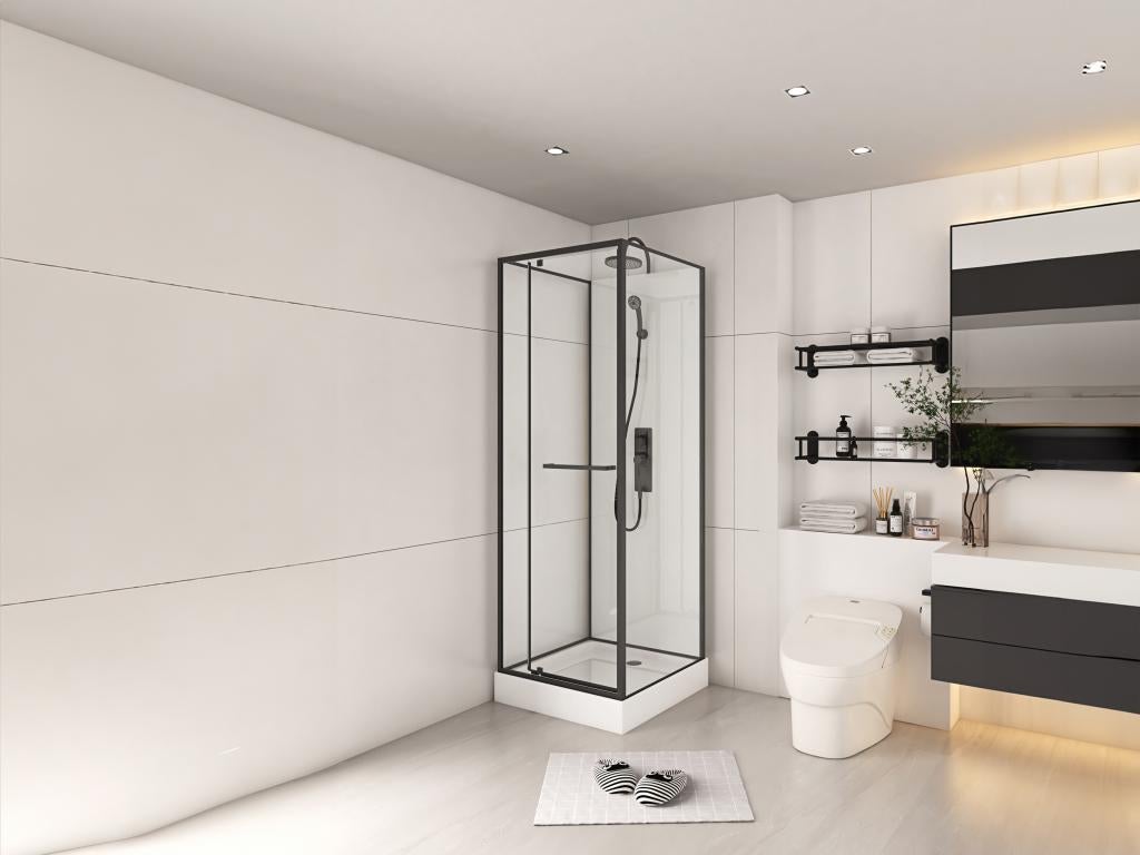 Cabina de ducha reversible - Altura ajustable - Negro mate - Ancho 80 x ...