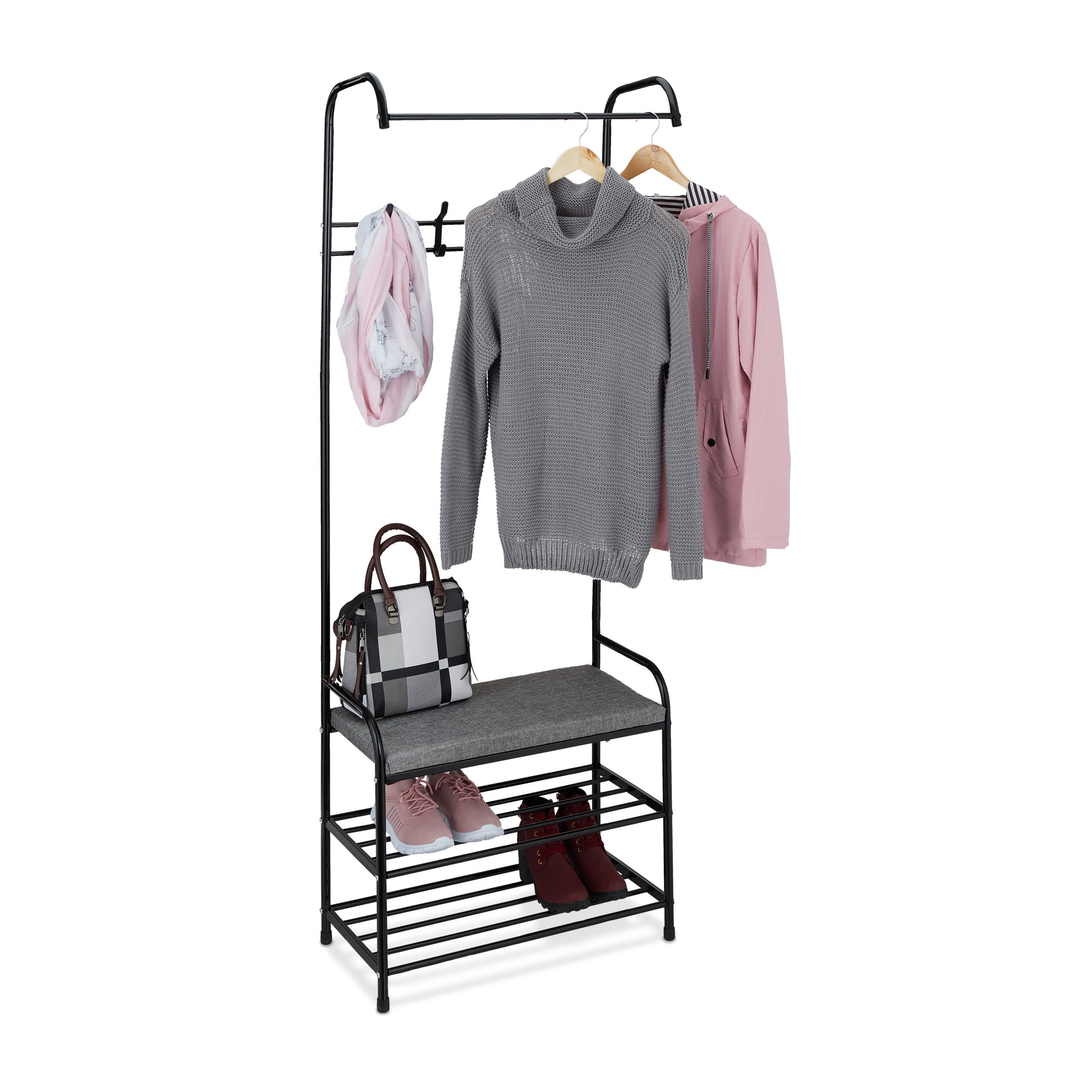 Relaxdays Portant à vêtement avec support chaussures et banc, métal ...