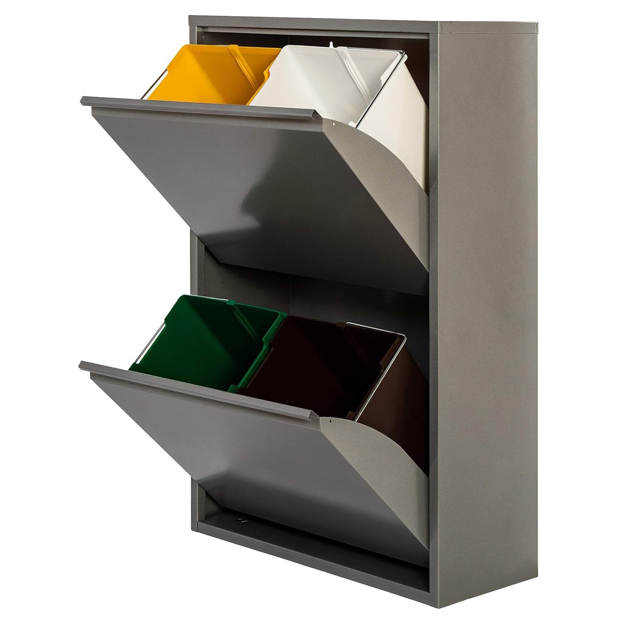 WELLHOME Cubo de basura y reciclaje Metálico de 4 compartimentos de 17L cada uno - 68L Gris ...