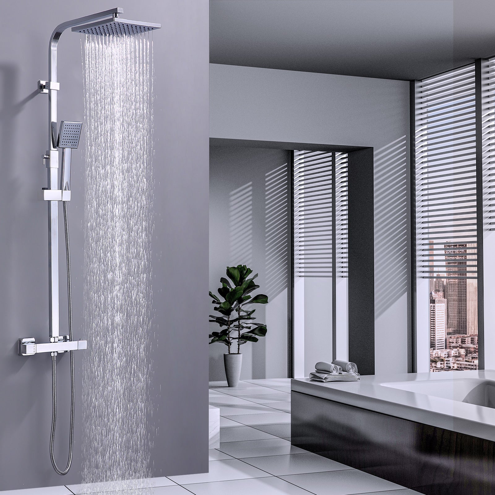 Colonne de Douche Thermostatique Ensemble de Douche Corps en Laiton Hauteur Réglable 855-1105mm ...