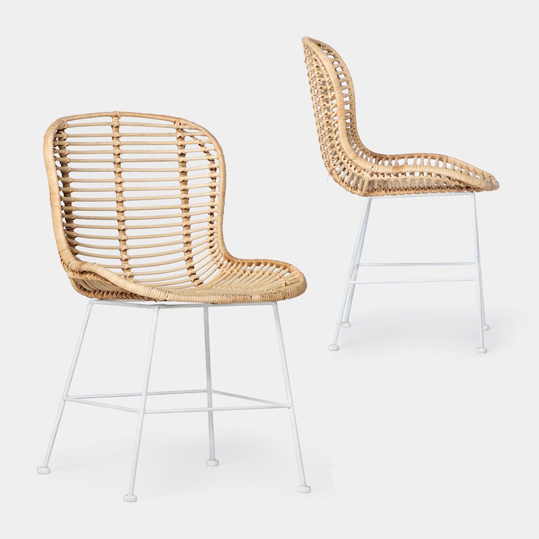 Pack 2 chaises de salle à manger en rotin naturel et pied blanc Leo ...