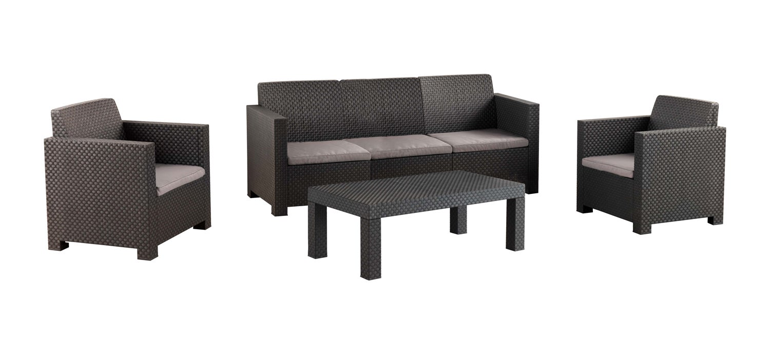 Salon de jardin extérieur 5 places en résine tressée (1 table basse + 1 ...