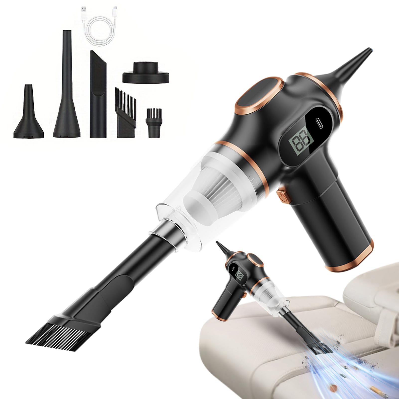 Cordless handheld vacuum cleaner, 78W rechargeable car vacuum cleaner ...