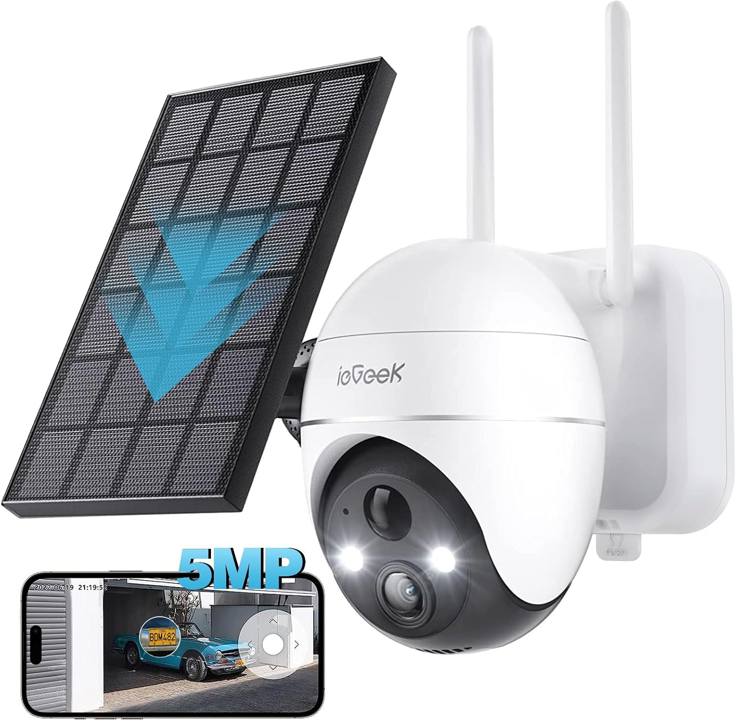 IeGeek 5MP Caméra de Surveillance WiFi Extérieure Solaire 360 ...