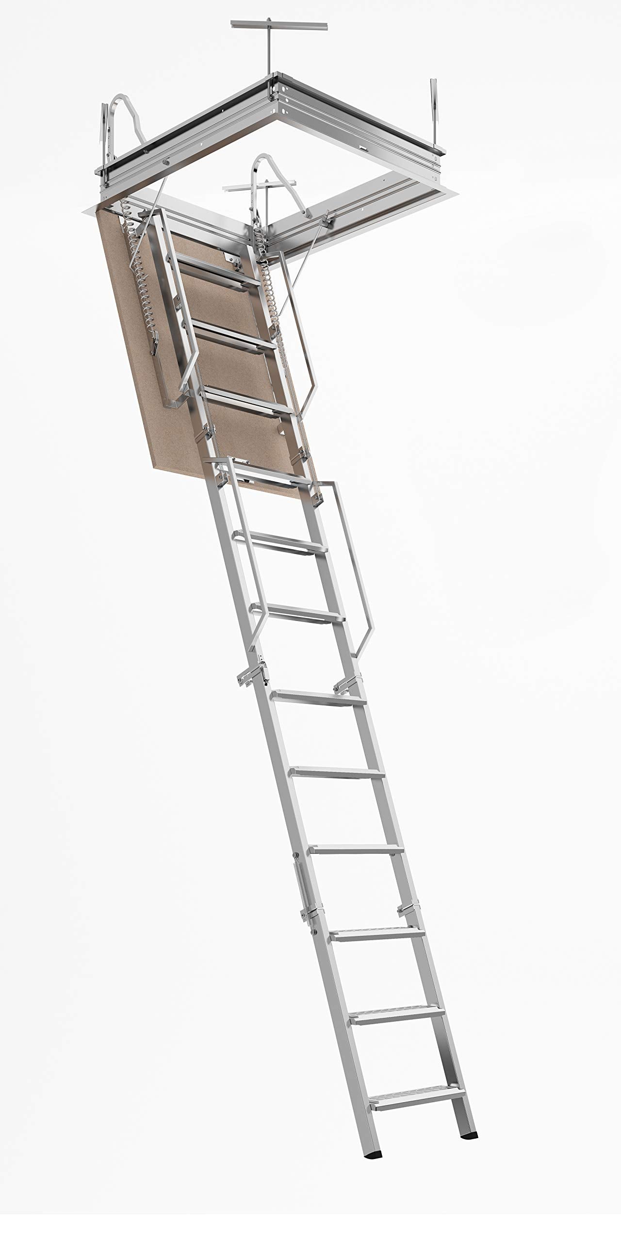 Escalera de ático retráctil rígida en acero blanco | Cuatro soportes de ...